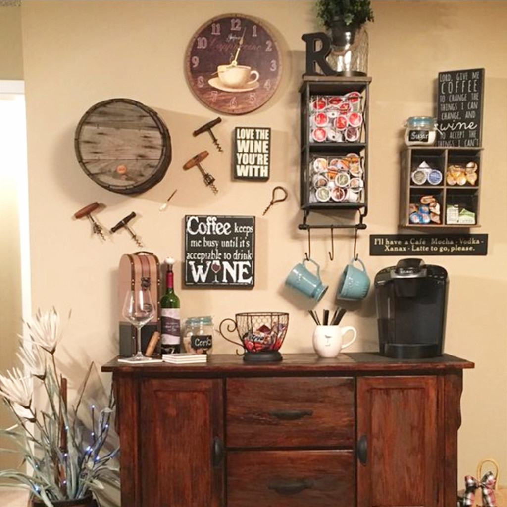 Farmhouse Coffee Bar-Coffee Station Ideas For Small Spaces
