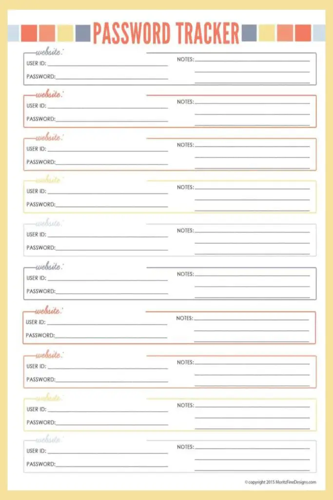 Password Logs-Best FREE Printable Password Organizer PDFs